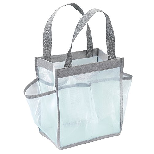 iDesign Mesh Water-Resistant Shower Caddy Tote with Handles for Bathroom, College Dorm, Garden, Beach, 8.5" x 5.75" x 9.25" - Mint Green and Gray