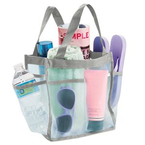 iDesign Mesh Water-Resistant Shower Caddy Tote with Handles for Bathroom, College Dorm, Garden, Beach, 8.5" x 5.75" x 9.25" - Mint Green and Gray