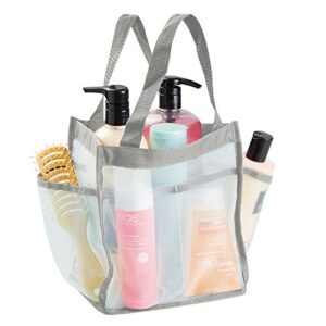 iDesign Mesh Water-Resistant Shower Caddy Tote with Handles for Bathroom, College Dorm, Garden, Beach, 8.5" x 5.75" x 9.25" - Mint Green and Gray