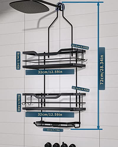 Consumest Shower Caddy, Shower Caddy Over Shower Head with Soap Holder, No Drilling Hanging Shower Organizer with 4 Movable Hooks, Rustproof & Waterproof Shower Storage Rack