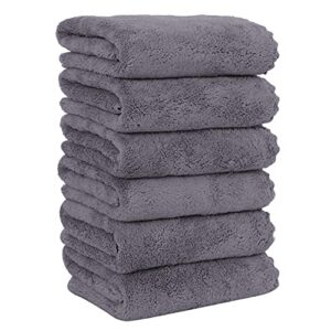 moonqueen 6 pack premium hand towels - quick drying - microfiber coral velvet highly absorbent towels - multipurpose use as hotel, bathroom, shower, spa, hand towel 16 x 28 inches (gray)