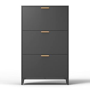 LKTART 3-Drawer All-Steel Shoe Cabinet, Independent Shoe Rack with Flip Door can be Hung and can be Floor Modern Storage Manager Suitable for Entrance Corridor and Bedroom.(Black)