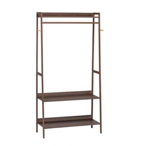 Fazda Era Cloth Hanger Standing Rack Free Standing Hanger with 3 Shelves, Garment Rack with Side Hook, Brown