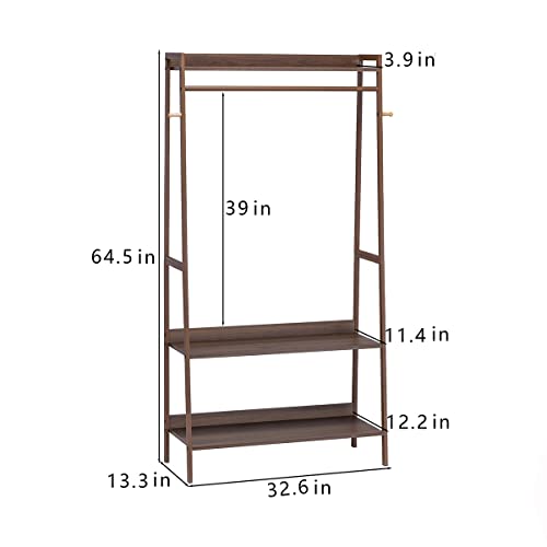 Fazda Era Cloth Hanger Standing Rack Free Standing Hanger with 3 Shelves, Garment Rack with Side Hook, Brown