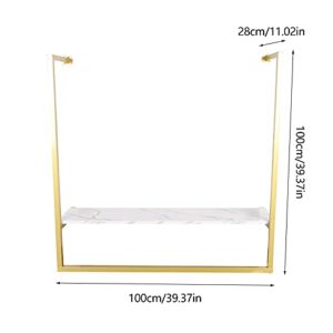 Gold Wall Mounted Clothes Rack Square Wall Pole, U Shape Industrial Pipe Hanging Clothes Rack Retail Garment Display Rack with One Layer Shelving Shelves for Retail Stores, Boutiques, Shops, Homes