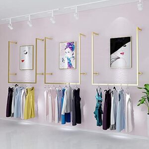 Gold Wall Mounted Clothes Rack Square Wall Pole, U Shape Industrial Pipe Hanging Clothes Rack Retail Garment Display Rack with One Layer Shelving Shelves for Retail Stores, Boutiques, Shops, Homes