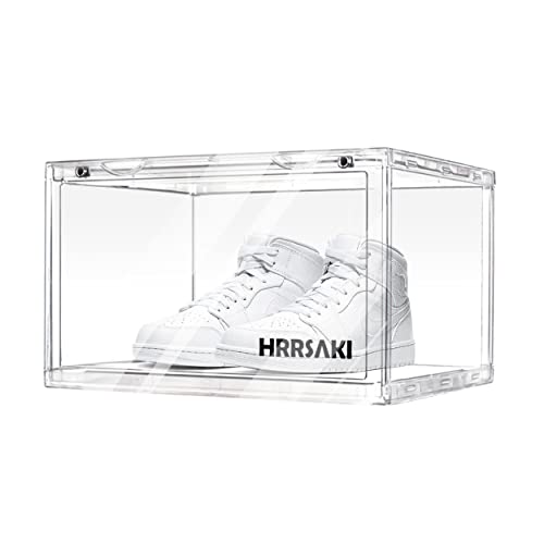 Hrrsaki 1 Pack Shoe Storage Boxes, Shoe Boxes Clear Plastic Stackable, Shoe Organizer Boxes with Magnetic Side Open, Ventilation and Dust-proof, Shoe Container Boxes for Closet, Bedroom, Bathroom, Fit for Women/Men Size 15