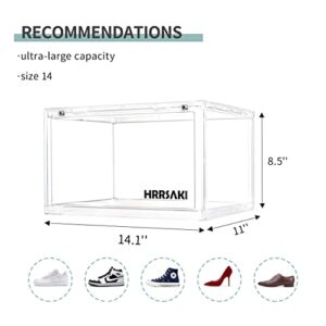 Hrrsaki 1 Pack Shoe Storage Boxes, Shoe Boxes Clear Plastic Stackable, Shoe Organizer Boxes with Magnetic Side Open, Ventilation and Dust-proof, Shoe Container Boxes for Closet, Bedroom, Bathroom, Fit for Women/Men Size 15