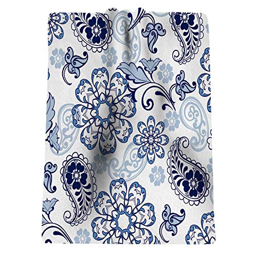 Beabes Floral Hand Towel for Bathroom Flower Paisley Indian Art Leaf Lace Blue Face Spa Yoga Towel 15 X 30 Inch