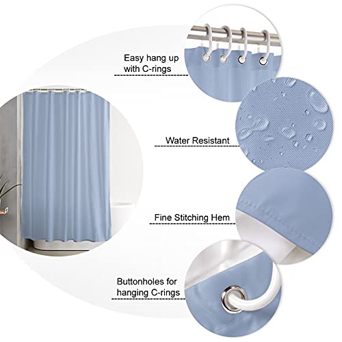 Solid Color Shower Curtain Set with Rugs and Hooks for Bathroom, 4PC Waterproof Fabric Bath Shower Curtain and Non-Slip Bathroom Mats, Light Blue Pattern