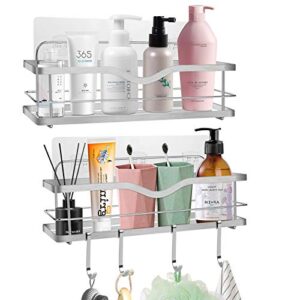 2 pack shower caddy bathroom shelf, no drilling traceless adhesive bathroom storage organizer, sus304 rustproof food storage basket, 2-in-1 kitchen spice racks (polished silver)