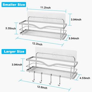 2 Pack Shower Caddy Bathroom Shelf, No Drilling Traceless Adhesive Bathroom Storage Organizer, SUS304 Rustproof Food Storage Basket, 2-in-1 Kitchen Spice Racks (Polished Silver)