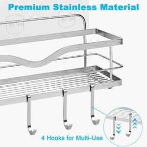 2 Pack Shower Caddy Bathroom Shelf, No Drilling Traceless Adhesive Bathroom Storage Organizer, SUS304 Rustproof Food Storage Basket, 2-in-1 Kitchen Spice Racks (Polished Silver)