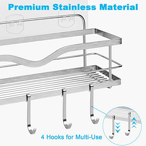 2 Pack Shower Caddy Bathroom Shelf, No Drilling Traceless Adhesive Bathroom Storage Organizer, SUS304 Rustproof Food Storage Basket, 2-in-1 Kitchen Spice Racks (Polished Silver)