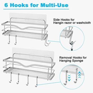 2 Pack Shower Caddy Bathroom Shelf, No Drilling Traceless Adhesive Bathroom Storage Organizer, SUS304 Rustproof Food Storage Basket, 2-in-1 Kitchen Spice Racks (Polished Silver)