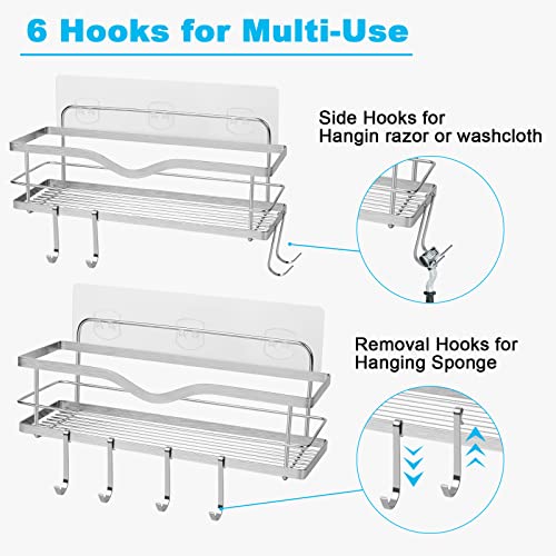 2 Pack Shower Caddy Bathroom Shelf, No Drilling Traceless Adhesive Bathroom Storage Organizer, SUS304 Rustproof Food Storage Basket, 2-in-1 Kitchen Spice Racks (Polished Silver)