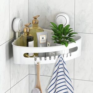 leverloc corner shower caddy suction cup no-drilling removable bathroom shower shelf heavy duty max hold 22lbs caddy organizer waterproof & oilproof shower corner rack for bathroom & kitchen - white