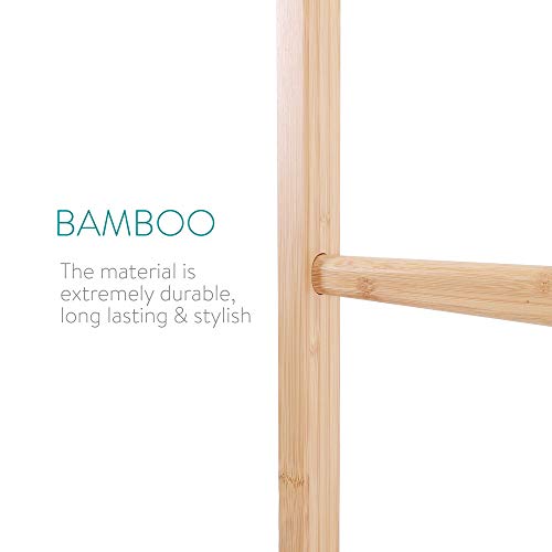 Navaris Bamboo Towel Ladder - Wooden Rack Rail Blanket, Towel, Clothes, Linen Railing Hanger for Bathroom, Bedroom - Bamboo Wood Towel Holder Stand