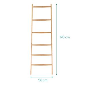 Navaris Bamboo Towel Ladder - Wooden Rack Rail Blanket, Towel, Clothes, Linen Railing Hanger for Bathroom, Bedroom - Bamboo Wood Towel Holder Stand