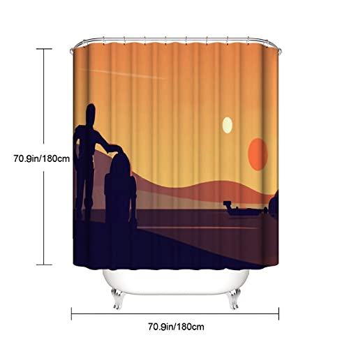 4 Pcs Shower Curtain Set Tatooine Sunset with Non-Slip Rugs Toilet Lid Cover and Bath Mat Bathroom Decor Set 72" X 72"