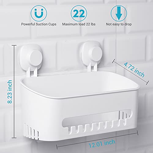 Budget & Good Shower Caddy Suction Cup No-Drilling Removable Bathroom Shower Organizer Suction Shower Storage Heavy Duty Shower Shelf Basket Organizer for Bath Shampoo Conditioner - White