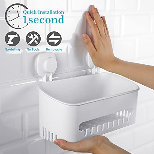 Budget & Good Shower Caddy Suction Cup No-Drilling Removable Bathroom Shower Organizer Suction Shower Storage Heavy Duty Shower Shelf Basket Organizer for Bath Shampoo Conditioner - White