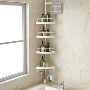 corner shower caddy tension pole: adjustable stainless steel shower organizer with 4 tier shelf for bathroom bathtub tub shampoo - floor standing rack bath storage holder with rust proof rods