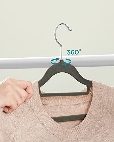 SONGMICS Velvet Hangers, 50 Pack, Ultra Thin Space Saving, Non-Slip Coat Hangers with Tie Organizer, 360 Degree Swivel Hook, Grey CRF50V