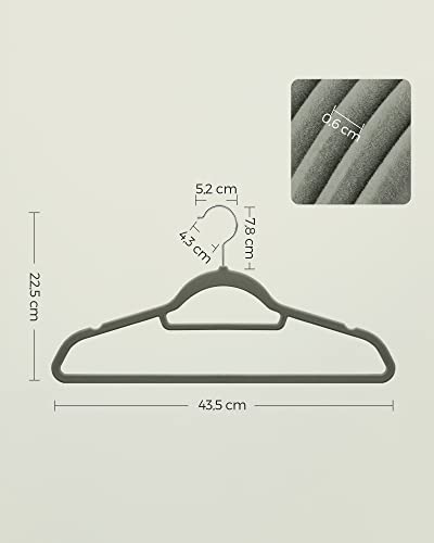 SONGMICS Velvet Hangers, 50 Pack, Ultra Thin Space Saving, Non-Slip Coat Hangers with Tie Organizer, 360 Degree Swivel Hook, Grey CRF50V