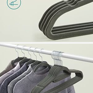 SONGMICS Velvet Hangers, 50 Pack, Ultra Thin Space Saving, Non-Slip Coat Hangers with Tie Organizer, 360 Degree Swivel Hook, Grey CRF50V