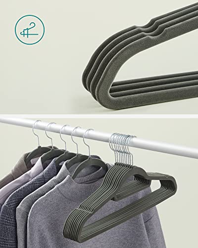 SONGMICS Velvet Hangers, 50 Pack, Ultra Thin Space Saving, Non-Slip Coat Hangers with Tie Organizer, 360 Degree Swivel Hook, Grey CRF50V