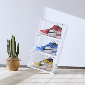 C&AHOME Clear Shoe Box, Clear Shoe Box Storage, Set of 3, Large Size Plastic Shoe Box with Magnetic Door, Shoe Organizer, Box Stackable for Display Sneakers, Fit Up to US Size 14'' Clear UCSBP03C