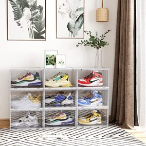 C&AHOME Clear Shoe Box, Clear Shoe Box Storage, Set of 3, Large Size Plastic Shoe Box with Magnetic Door, Shoe Organizer, Box Stackable for Display Sneakers, Fit Up to US Size 14'' Clear UCSBP03C