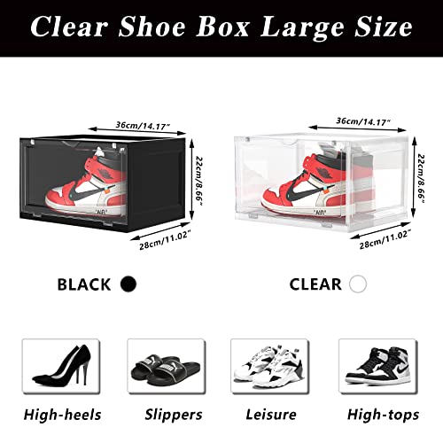 C&AHOME Clear Shoe Box, Clear Shoe Box Storage, Set of 3, Large Size Plastic Shoe Box with Magnetic Door, Shoe Organizer, Box Stackable for Display Sneakers, Fit Up to US Size 14'' Clear UCSBP03C