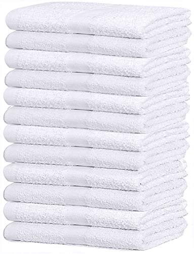 GOLD TEXTILES 12 Pack White Economy Cotton Blend 15x25 Inches Basic Hand Towels- Gym Towels (1 Dozen)