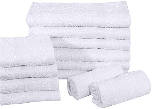 GOLD TEXTILES 12 Pack White Economy Cotton Blend 15x25 Inches Basic Hand Towels- Gym Towels (1 Dozen)