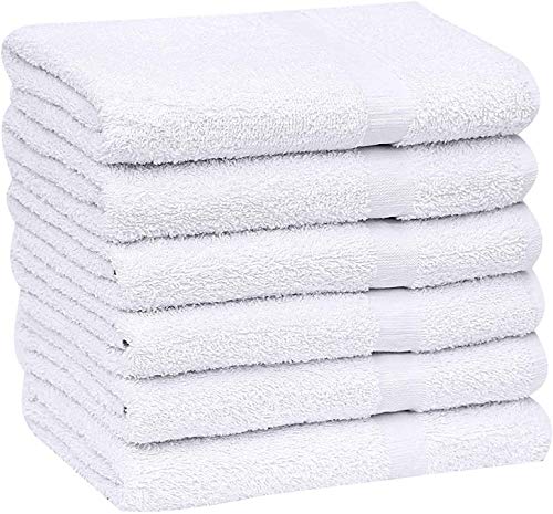 GOLD TEXTILES 12 Pack White Economy Cotton Blend 15x25 Inches Basic Hand Towels- Gym Towels (1 Dozen)