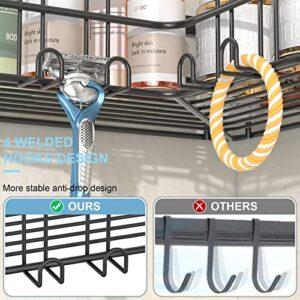 Yazoni Corner Shower Caddy, Adhesive Shower Shelves No Drilling [2-Pack], Rustproof Stainless Steel Bathroom Shower Organizer Wall Mounted with 8 Hooks and 6 Adhesives (Black)