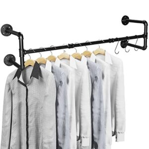 rebala industrial pipe clothing rack 43.3 x 11.8 x 11.5inch,wall mounted garment rack, vintage iron garment bar space-saving,clothes hanging rod bar,multi-purpose hanging,max load 132lb