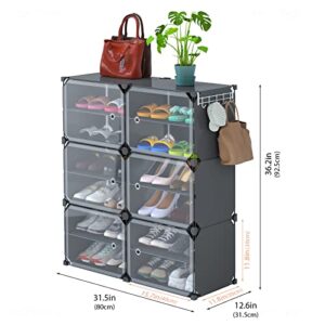 NiHome Shoe Rack Organizer Storage Bin Box - 24 Pairs Closet Shoe Storage with Doors- Stackable Plastic Shoe Storage Box - Free Standing Shoe Rack for Entryway Garage Bedroom