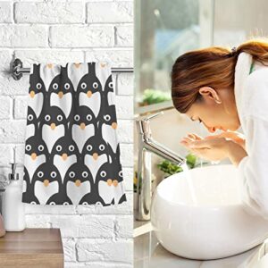 Jucciaco Cute Penguins Pattern Cotton Towels for Bathroom, Soft Absorbent Hand Towel Set of 2 for Yoga Gym Kitchen Decorative, 16x28 inch