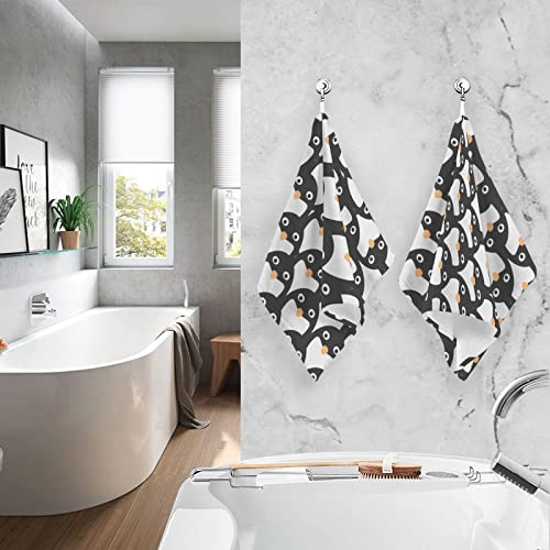 Jucciaco Cute Penguins Pattern Cotton Towels for Bathroom, Soft Absorbent Hand Towel Set of 2 for Yoga Gym Kitchen Decorative, 16x28 inch