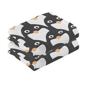 Jucciaco Cute Penguins Pattern Cotton Towels for Bathroom, Soft Absorbent Hand Towel Set of 2 for Yoga Gym Kitchen Decorative, 16x28 inch