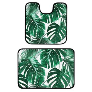 ZOEO Palm Tree Green Tropical Non Slip Bathroom Rugs 2 Piece Bath Mat Sets for Toilet Large Contour Mats U Shaped for Kids Men Women