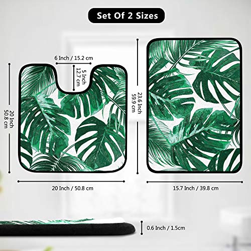 ZOEO Palm Tree Green Tropical Non Slip Bathroom Rugs 2 Piece Bath Mat Sets for Toilet Large Contour Mats U Shaped for Kids Men Women