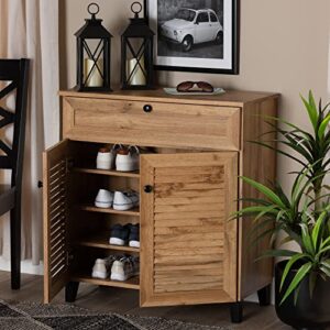 Baxton Studio Coolidge Shoe Cabinet, Oak Brown/Dark Brown