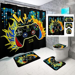 batatadoce gaming shower curtains bathroom sets with shower curtain and rugs gamer controller curtains kids bathroom decor boys bathroom decor sets shower curtain sets 70x70 inch