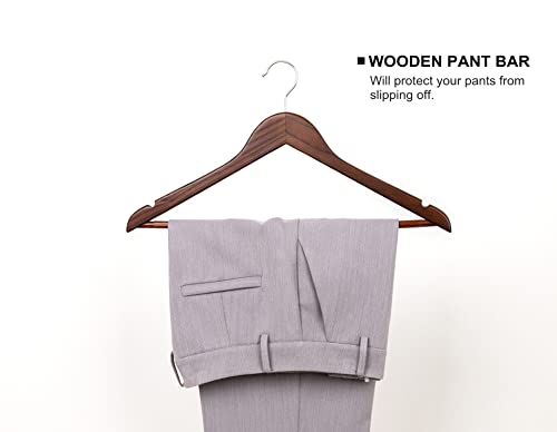 HUMIA Retro Wooden Suit Coat Hangers 30 Pack, Solid Wood Clothes Hangers with Non Slip Pants Bar, 360° Swivel Hook and Precisely Cut Notches for Jacket, Pant, Shirt, Dress (Retro,30)