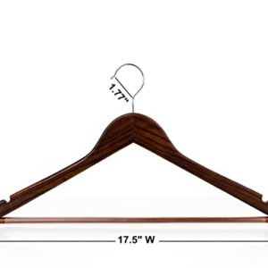 HUMIA Retro Wooden Suit Coat Hangers 30 Pack, Solid Wood Clothes Hangers with Non Slip Pants Bar, 360° Swivel Hook and Precisely Cut Notches for Jacket, Pant, Shirt, Dress (Retro,30)