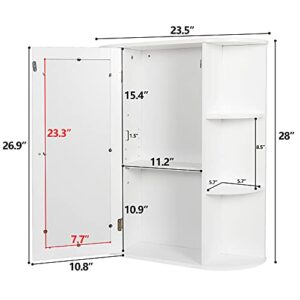 ZenStyle Bathroom Mirror Cabinet Wall Mounted, Single Door White Bathroom Wall Cabinet Medicine Cabinet with Mirror and Adjustable Inner Shelves for Bathroom, Living Room